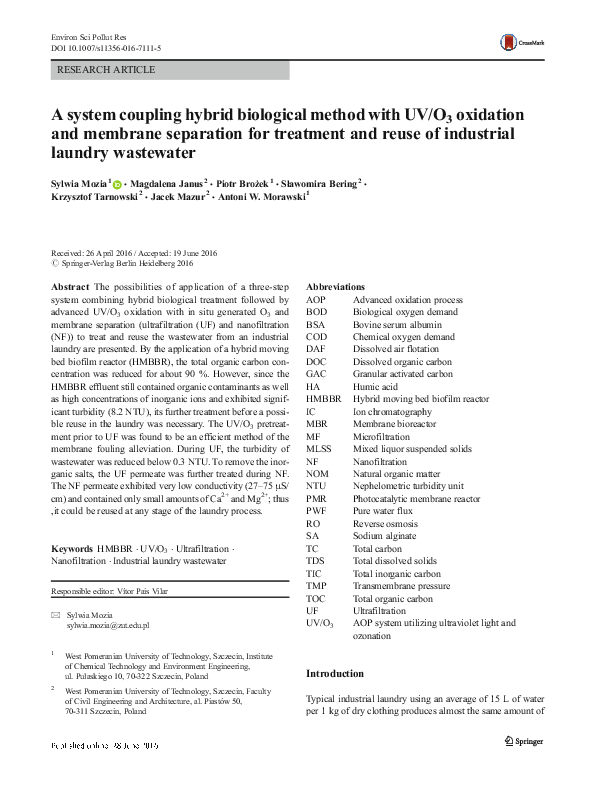 (PDF) A system coupling hybrid biological method with UV/O3 oxidation ...