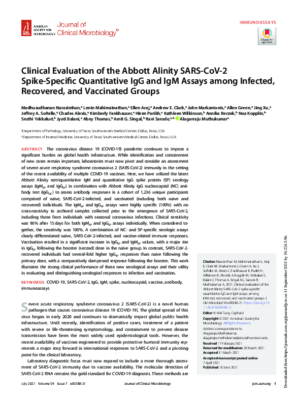(PDF) Clinical Evaluation of the Abbott Alinity SARS-CoV-2 Spike ...