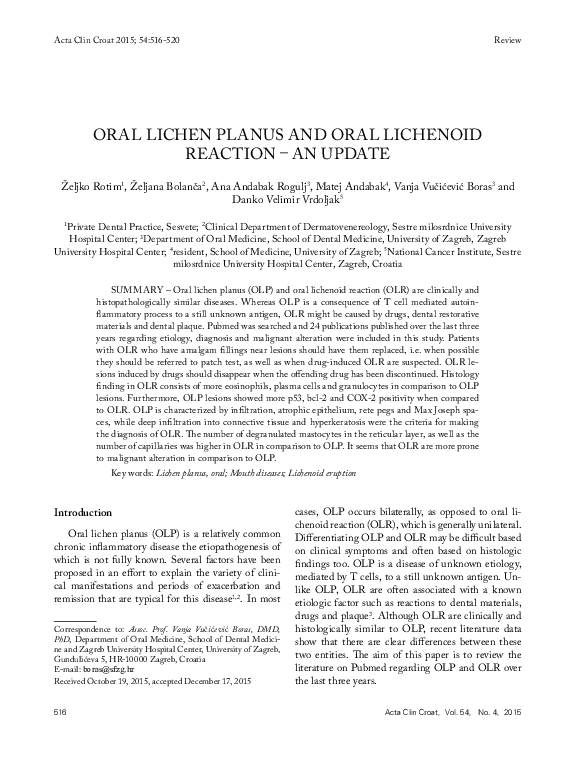 (PDF) Oral Lichen Planus and Oral Lichenoid Reaction--An Update