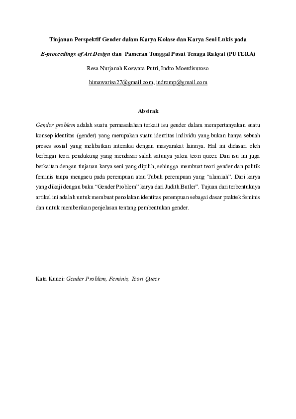 (PDF) Tinjauan Perspektif Gender dalam Karya Kolase dan Karya Seni Lukis pada E-proceedings of ...