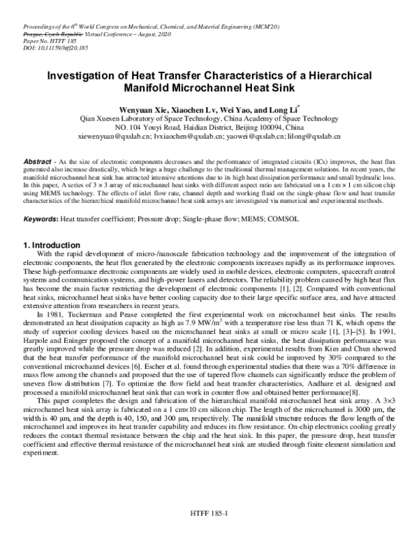 (PDF) Investigation of Heat Transfer Characteristics of a Hierarchical ...