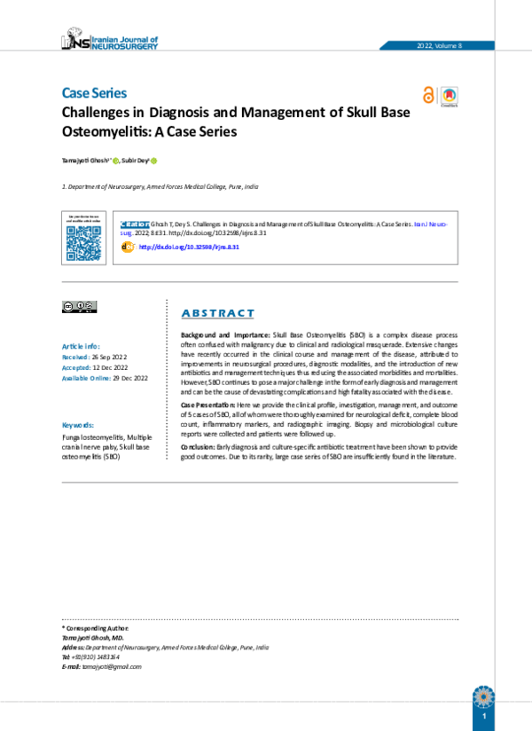 (PDF) Case Series Challenges in Diagnosis and Management of Skull Base ...