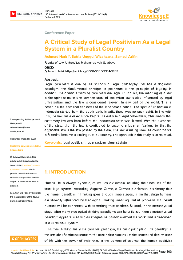 (PDF) A Critical Study of Legal Positivism As a Legal System in a ...