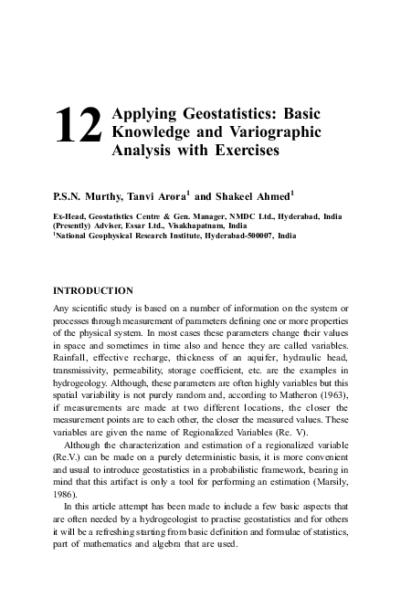 (PDF) Applying Geostatistics: Basic Knowledge and Variographic Analysis with Exercises