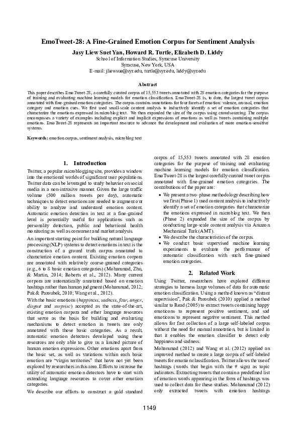 (PDF) EmoTweet-28: A Fine-Grained Emotion Corpus for Sentiment Analysis