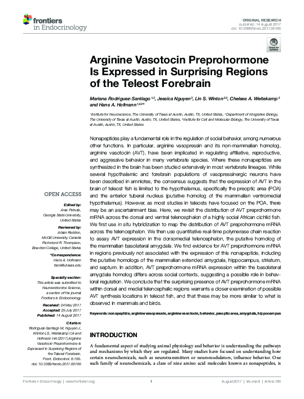 (PDF) Arginine Vasotocin Preprohormone Is Expressed in Surprising ...