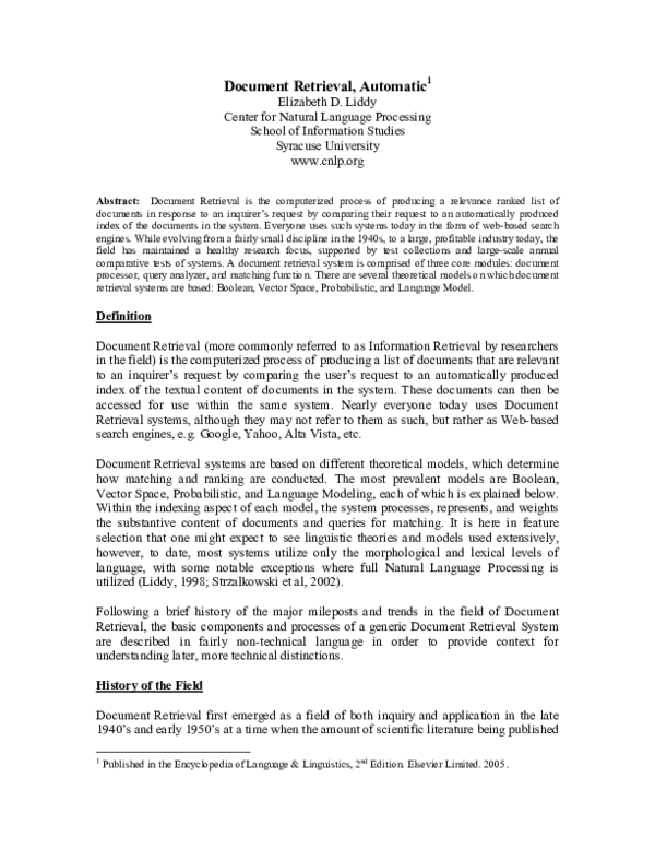 (PDF) Document Retrieval, Automatic