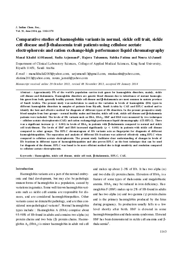 (PDF) Comparative studies of haemoglobin variants in normal, sickle ...