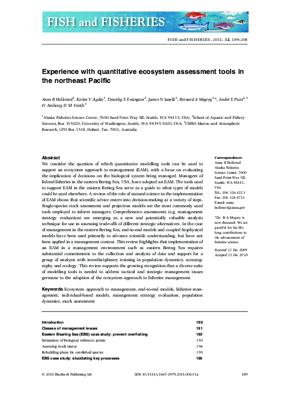 (PDF) Experience with quantitative ecosystem assessment tools in the ...