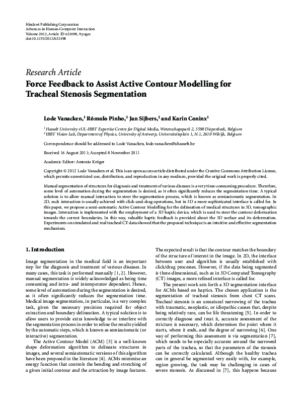 (PDF) Force Feedback to Assist Active Contour Modelling for Tracheal Stenosis Segmentation