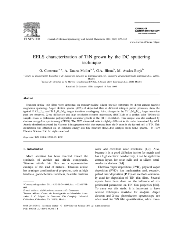 (PDF) EELS characterization of TiN grown by the DC sputtering technique