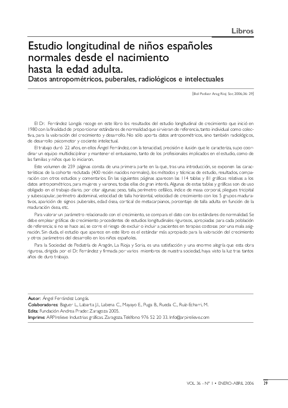 (PDF) Estudio longitudinal de niños españoles normales desde el nacimiento hasta la edad adulta ...