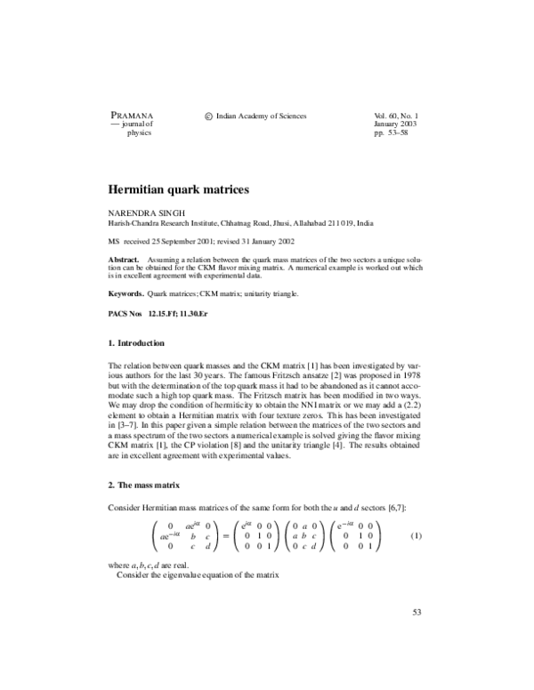 (PDF) Hermitian quark matrices