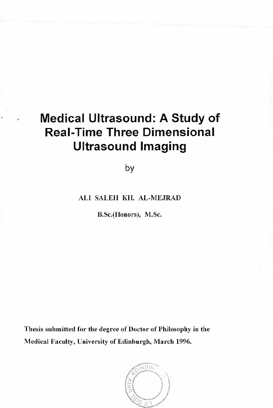 (PDF) Medical ultrasound : a study of real-time three dimensional ultrasound imaging