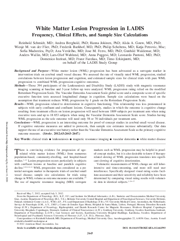 Pdf White Matter Lesion Progression In Ladis