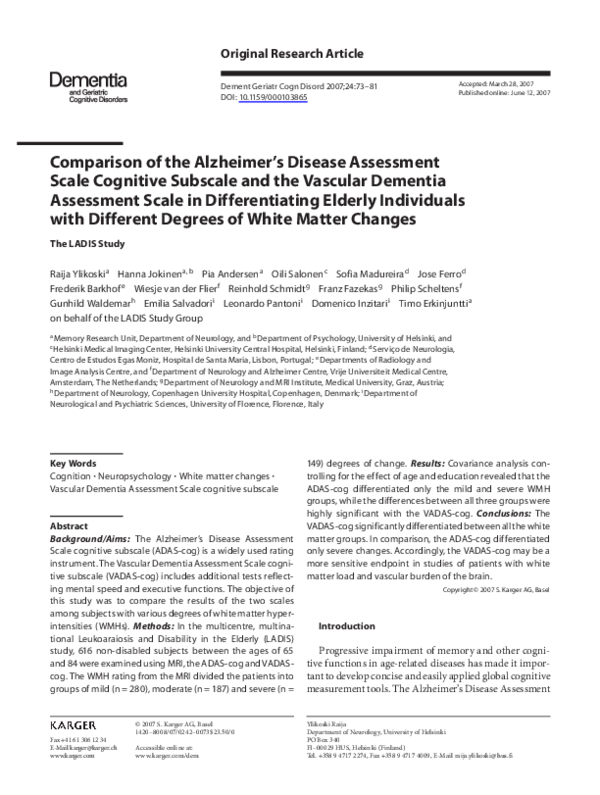 (PDF) Comparison of the Alzheimer's disease assessment scale cognitive ...