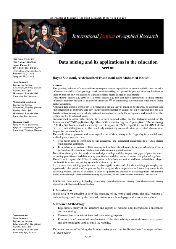 (PDF) Data mining and its applications in the education sector | Mohamed Khaldi - Academia.edu