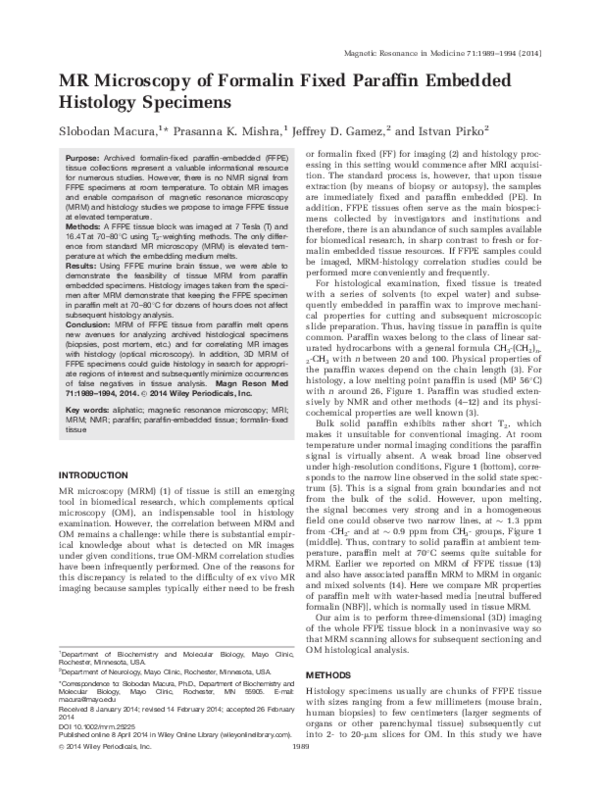(PDF) MR microscopy of formalin fixed paraffin embedded histology specimens