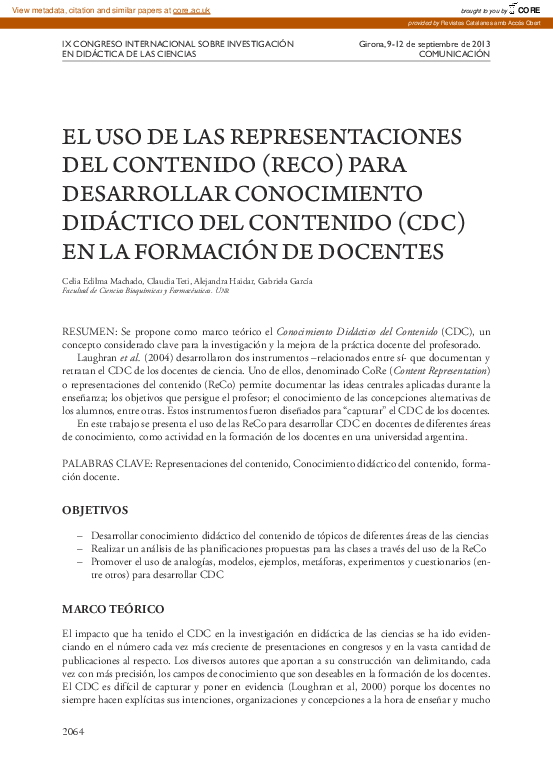 (PDF) El uso de las representaciones del contenido (RECO) para desarrollar conocimiento ...