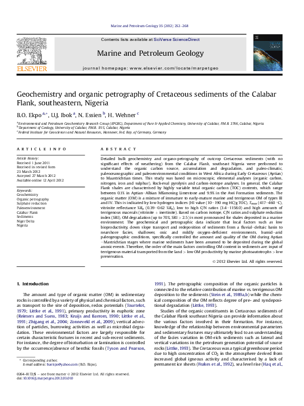 (PDF) Geochemistry and organic petrography of Cretaceous sediments of ...