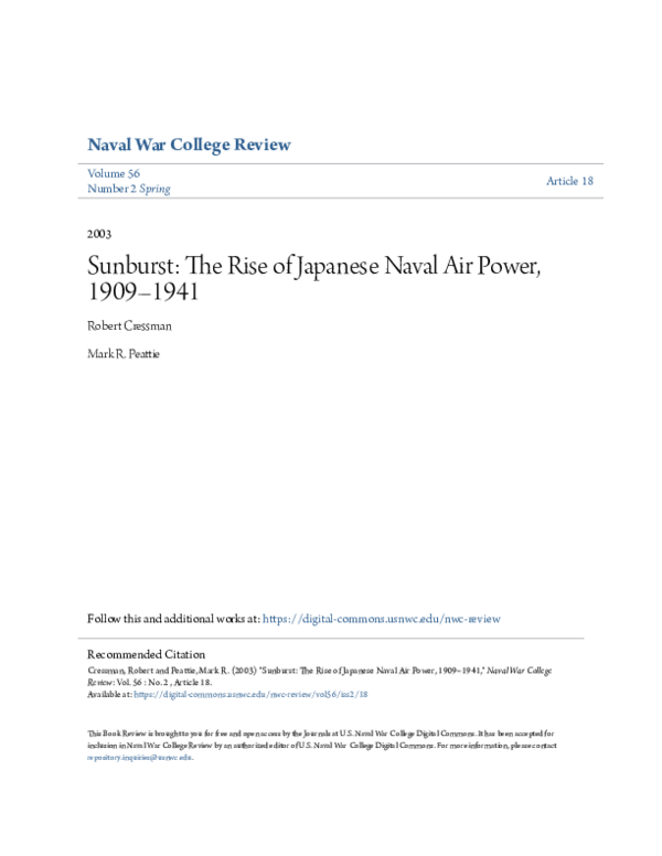 (PDF) Sunburst: The Rise of Japanese Naval Air Power, 1909–1941. By ...