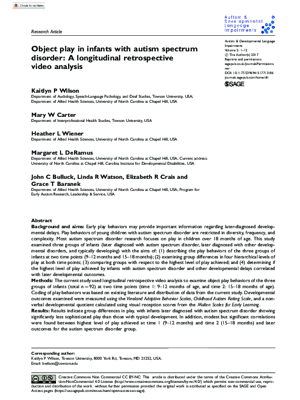 (PDF) Object play in infants with autism spectrum disorder: A ...