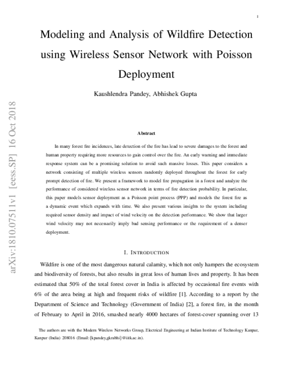 (PDF) Modeling and Analysis of Wildfire Detection using Wireless Sensor ...