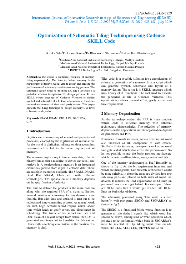 Pdf Optimization Of Schematic Tiling Technique Using Cadence Skill Code 