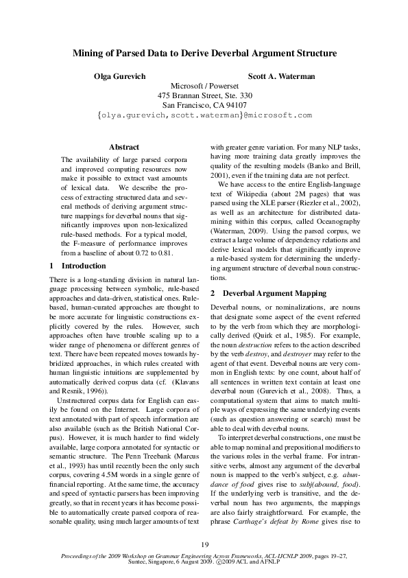 (PDF) Mining of parsed data to derive deverbal argument structure