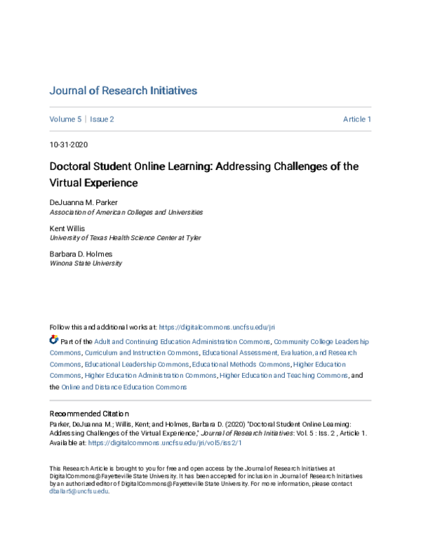 (PDF) Doctoral Student Online Learning: Addressing Challenges of the ...