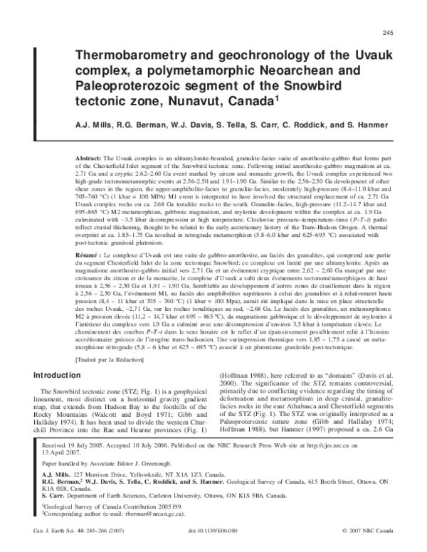 (PDF) Thermobarometry and geochronology of the Uvauk complex, a polymetamorphic Neoarchean and ...