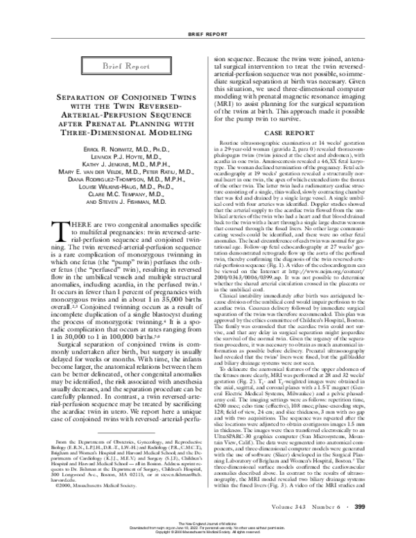 (PDF) Separation of Conjoined Twins with the Twin Reversed-Arterial ...