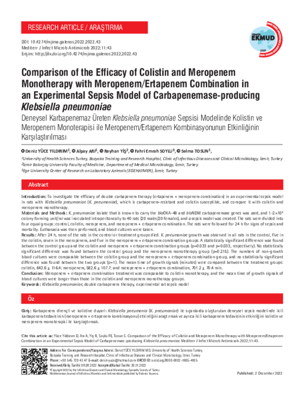 Pdf Comparison Of The Efficacy Of Colistin And Meropenem Monotherapy