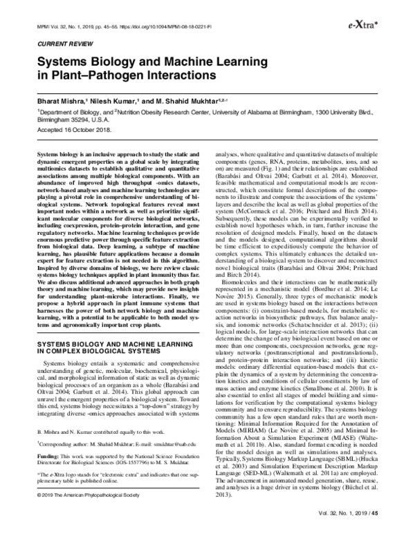 (PDF) Systems Biology and Machine Learning in Plant–Pathogen Interactions