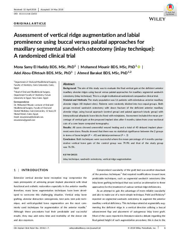 (PDF) Assessment of vertical ridge augmentation and labial prominence ...
