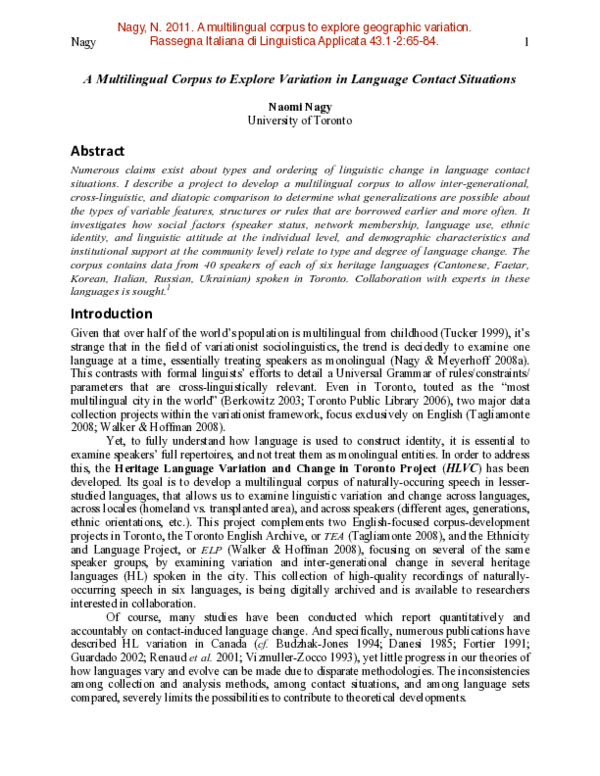 (PDF) A multilingual corpus to explore variation in language contact ...