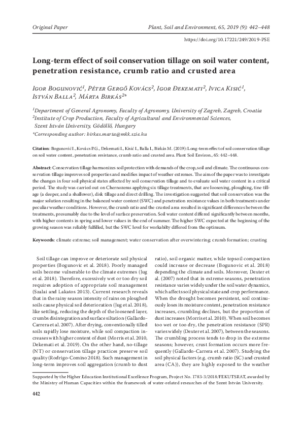 (PDF) Long-term effect of soil conservation tillage on soil water content, penetration ...