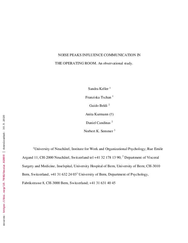 (PDF) Noise peaks influence communication in the operating room. An observational study