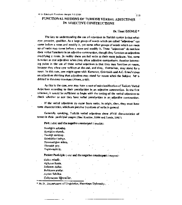(PDF) Functional notions of Turkish verbal adjectives in adjective ...