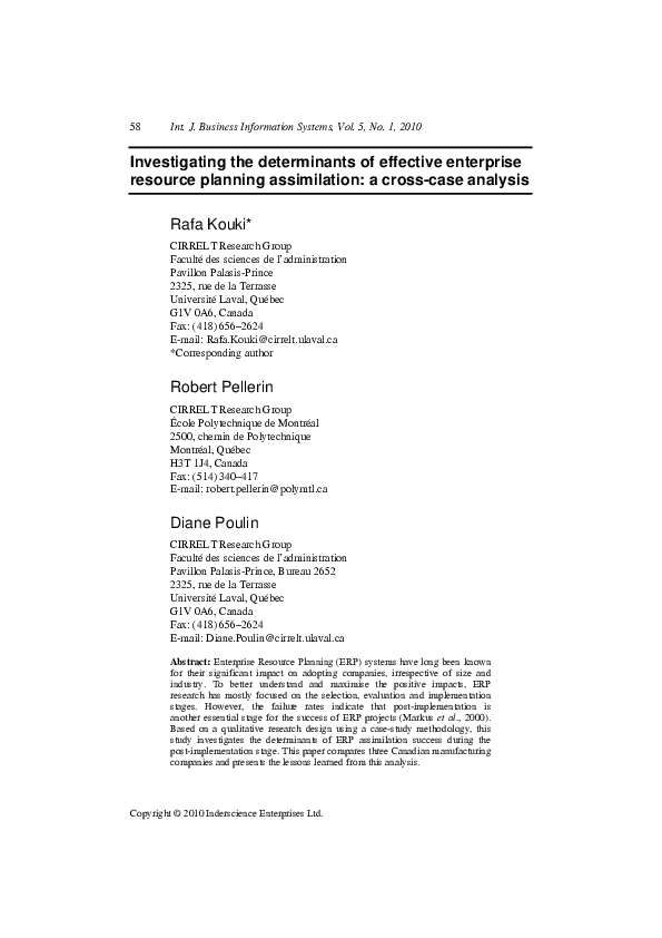 (PDF) Investigating the determinants of effective enterprise resource planning assimilation: a ...