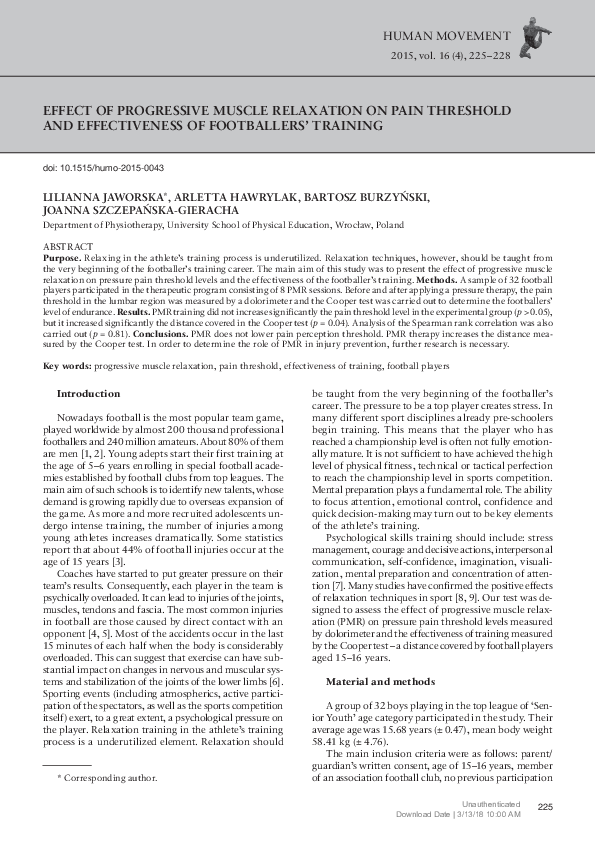 (PDF) Effect of Progressive Muscle Relaxation on Pain Threshold and ...