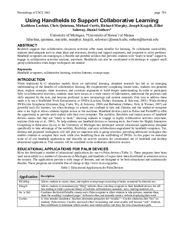 (PDF) Using handhelds to support collaborative learning