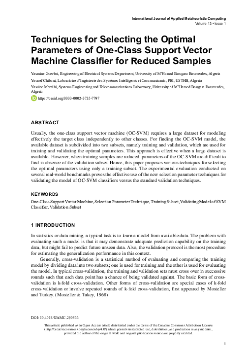 (PDF) Techniques for Selecting the Optimal Parameters of One-Class Support Vector Machine ...
