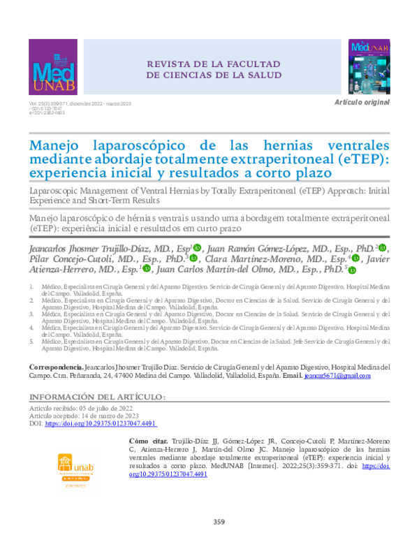 (PDF) Laparoscopic Management of Ventral Hernias by Totally ...