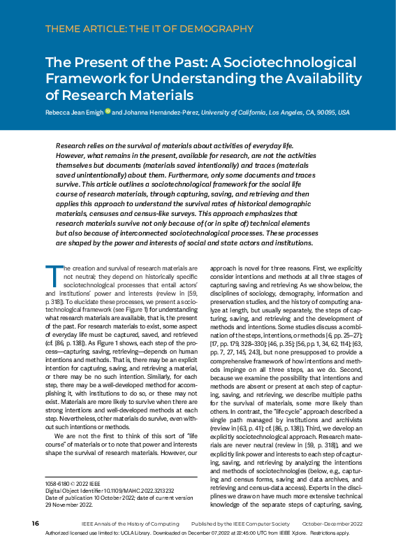 (PDF) The Present of the Past: A Sociotechnological Framework for ...