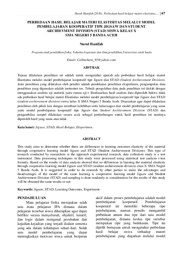 (PDF) Perbedaan Hasil Belajar Materi Elastisitas melalui Model Pembelajaran Kooperatif Tipe ...