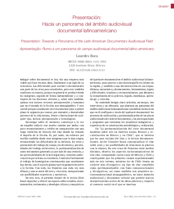 (PDF) Presentación: Hacia un panorama del ámbito audiovisual documental ...
