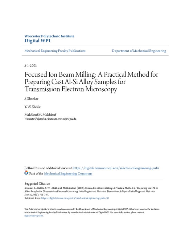(PDF) Focused ion beam milling: A practical method for preparing cast Al-Si alloy samples for ...