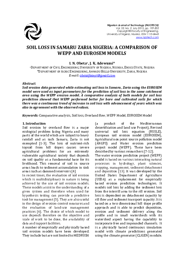 (PDF) Soil Loss in Samaru Zaria Nigeria: A Comparison of Wepp and ...
