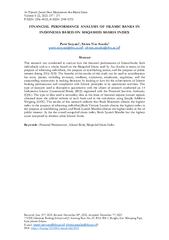 (PDF) Financial Performance Analysis of Islamic Banks in Indonesia ...
